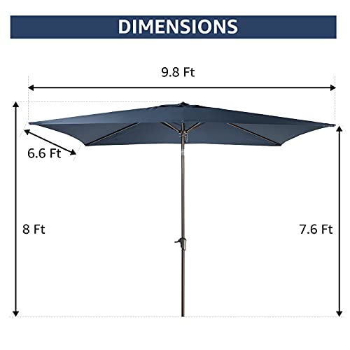 COBANA 6.6 x 9.8ft Rectangular Patio Umbrella, Outdoor Table Market Umbrella with Push Button Tilt/Crank, Dark Blue
