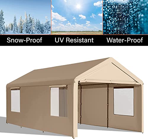 12 x 20 Carport Canopy Tent | Roll up Ventilated Windows | Outdoor 3-Sided Walls | Multi-Purpose Shade & Shelter | Heavy Duty Tent for Weddings Car Parking Party