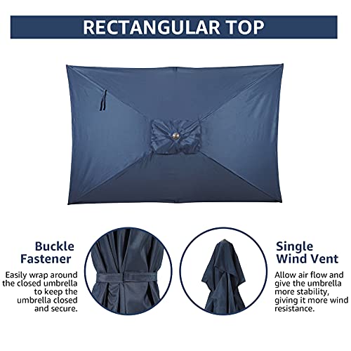 COBANA 6.6 x 9.8ft Rectangular Patio Umbrella, Outdoor Table Market Umbrella with Push Button Tilt/Crank, Dark Blue