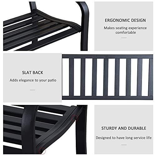Outsunny 50" Garden Park Bench, Slatted Steel Outdoor Decorative Loveseat for Patio Lawn