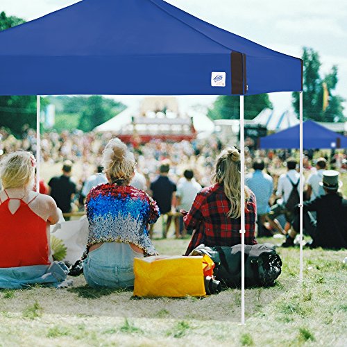 E-Z UP Pyramid Instant Shelter Canopy, 10' x 10' with Wide-Trax Roller Bag & 4 Piece Spike Set, Royal Blue