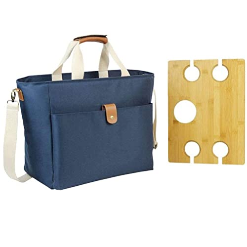 40L Cooler Bag, Large Insulated Tote Wine Carrier Bag for Picnic Lunch with Portable Bamboo Wine Snack Table - Best Gift for Father Mother Day