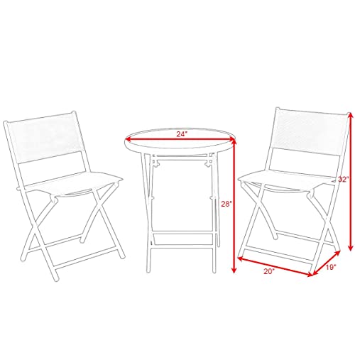 LIRUXUN 3 PCS Folding Bistro Table Chairs Set Garden Backyard Patio Furniture White Loveseat Coffee Table