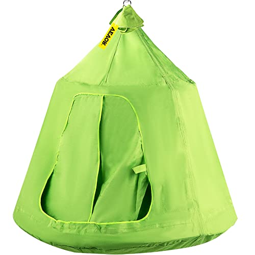 VEVOR Hanging Tree Tent, Max.440lbs Capacity, Tree Tent Swing Hangout Hugglepod with LED Rainbow Decoration Light Inflatable Cushion, Ceiling Hammock Tent for Kids & Adult Indoor Outdoor, Green
