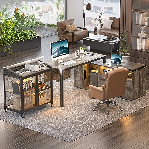 Cyclysio Sideboard Buffet Cabinet with Power Outlets, Wine Bar Cabinet with LED Lights Kitchen Cabinet Modern Accent Buffet Cabinet with Door for Bedroom, Living Room, Kitchen, Office Grey