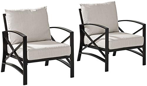 Crosley Furniture KO60013BZ-OL Kaplan Outdoor Metal Arm Chairs, Oiled Bronze with Oatmeal Cushions