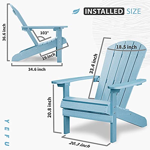 YEFU Classic Adirondack Chair Plastic Weather Resistant with Ottaman, Adirondack Foot Rest & Patio Chair, Weather Resistant, Widely Used in Outdoor, Fire Pit, Deck, Outside, Campfire Chairs(Blue)