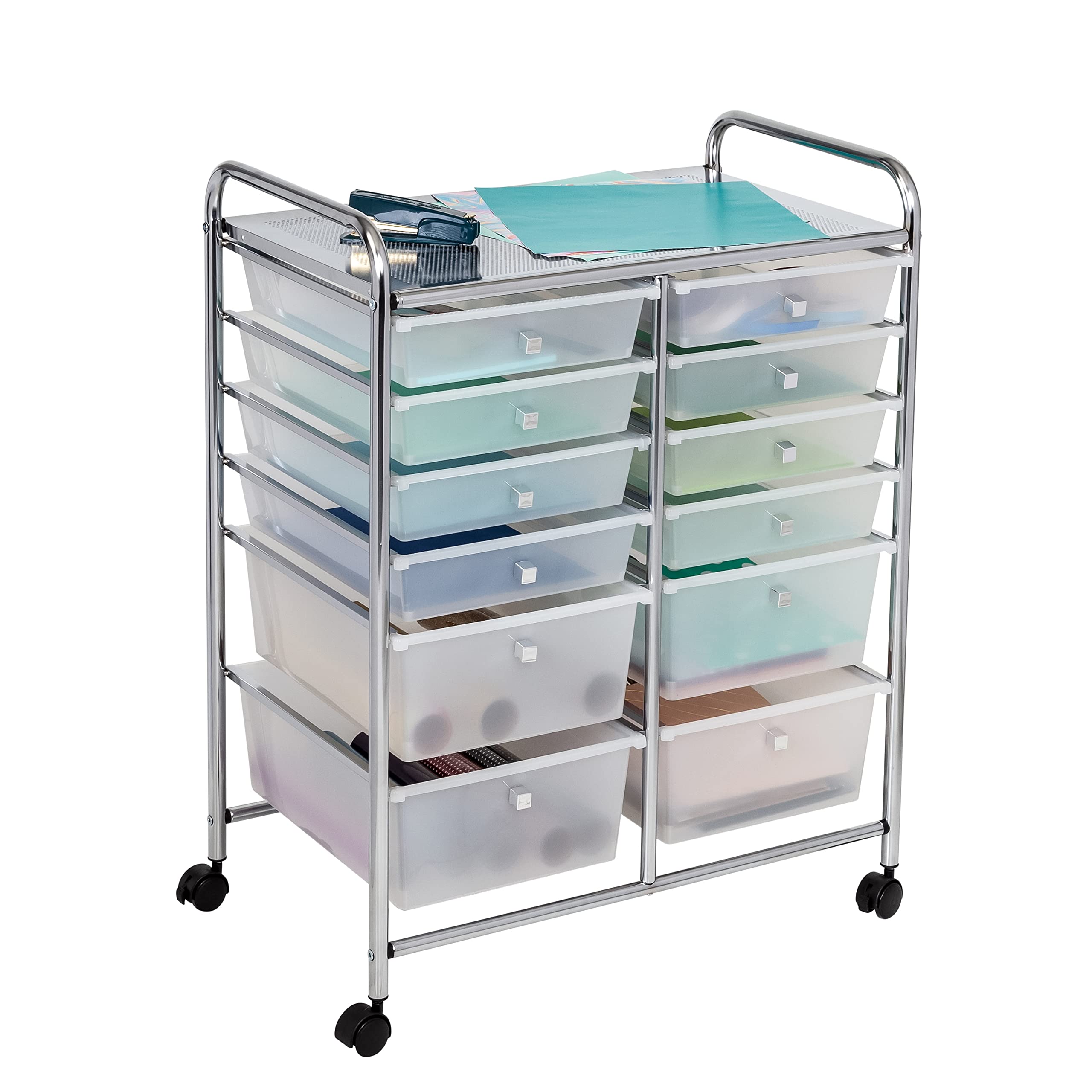 InTche 12-Drawer Rolling Craft Storage Or Office Cart，Drawer Size: 9.5” x 12.5” with Depths of 2.6” and 5.1”