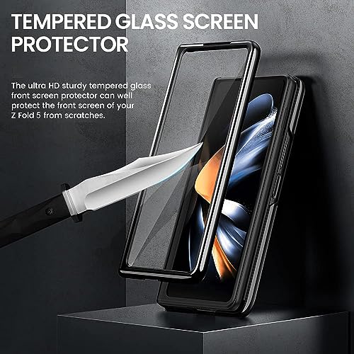 HAZARA Leather Case for Samsung Galaxy Z Fold 5, Tempered Screen Film Cover Folio Shockproof Hanging Phone Case,Blue