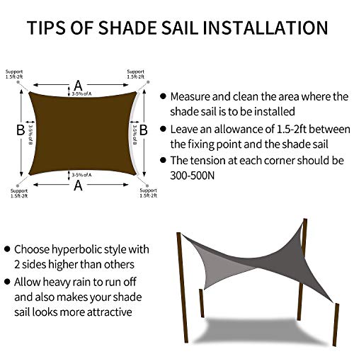 Tuosite Terylene Waterproof Sun Shade Sail UV Blocker Sunshade Patio Rectangle Knitted 220 GSM Block Fabric Pergola Carport Awning 8' x 10' in Color Blue