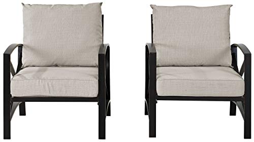 Crosley Furniture KO60013BZ-OL Kaplan Outdoor Metal Arm Chairs, Oiled Bronze with Oatmeal Cushions