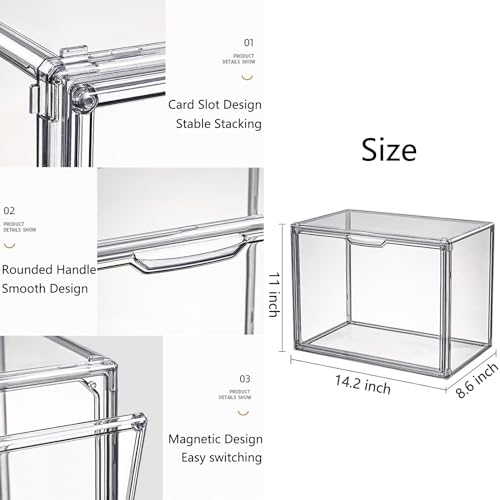 WMM Purse Storage Organizer for Closet, 3 Packs Plastic Acrylic Clear Handbag Purse Shoes Book Figure Toy Display Case, Storage Bins for Cosmetic, Stackable Magnetic Drop Front Storage Organizer