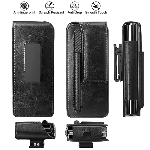 HAZARA Leather Case for Samsung Galaxy Z Fold 5, Tempered Screen Film Cover Folio Shockproof Hanging Phone Case,Blue