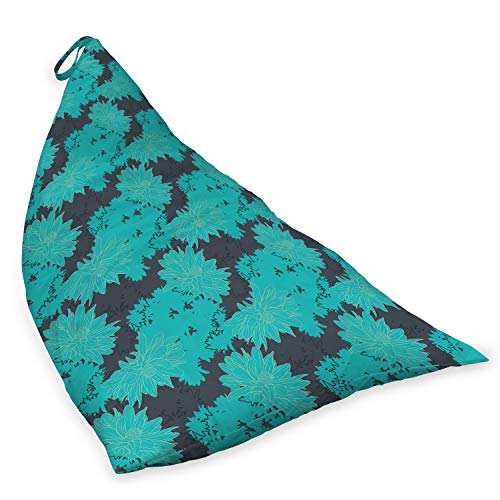 Ambesonne Floral Lounger Chair Bag, Continuous Dahlia Blossom Petals Gardening Bouquets Leaf Bridal Retro Pattern, High Capacity Storage with Handle Container, Lounger Size, Turquoise Grey