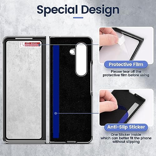 HAZARA Leather Case for Samsung Galaxy Z Fold 5, Tempered Screen Film Cover Folio Shockproof Hanging Phone Case,Blue