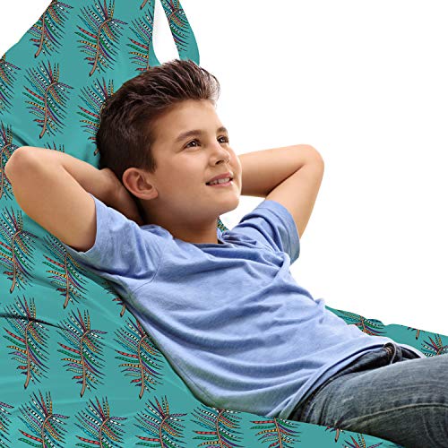 Ambesonne African Lounger Chair Bag, Hand Drawn Ornamental Ethnic Style Leafage Pattern Exotic Foliage Design, High Capacity Storage with Handle Container, Lounger Size, Turquoise Multicolor