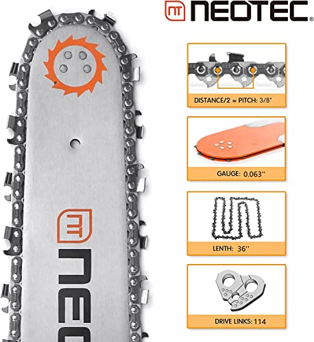 NEO-TEC 36 Inch Chainsaw Chain Blades Full Chisel 3/8 Pitch 0.063" Gauge 114 Drive Link Fit For Stihl Cadena 038 044 046 056 MS440 MS460 MS441 MS461 MS381 MS382 MS660 MS660 G660 Husqvarna 395XP