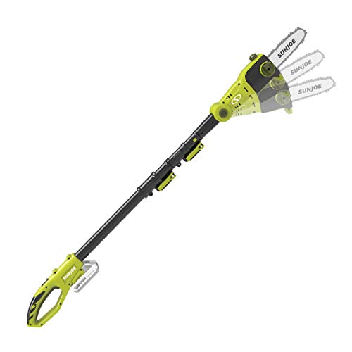 Sun Joe 24V-PS8-LTE 24-Volt 8-Inch, 14-Foot Reach, Cordless Telescoping Pole Chain Saw w/8-Inch Cutting Bar, Auto-Oiler, Adjustable Pole Head for Tree Trimming, Kit (w/2.0-Ah Battery + Quick Charger)