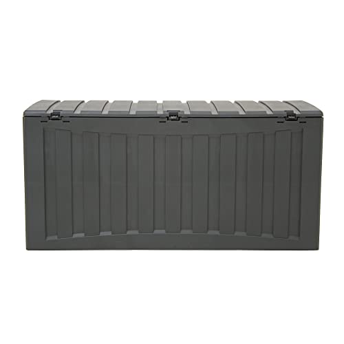 Ram Quality Products Plastic 90 Gallon Outdoor Lockable Backyard Storage Bin Deck Box for Cushions, Toys, Pool Accessories, and Towels, Gray