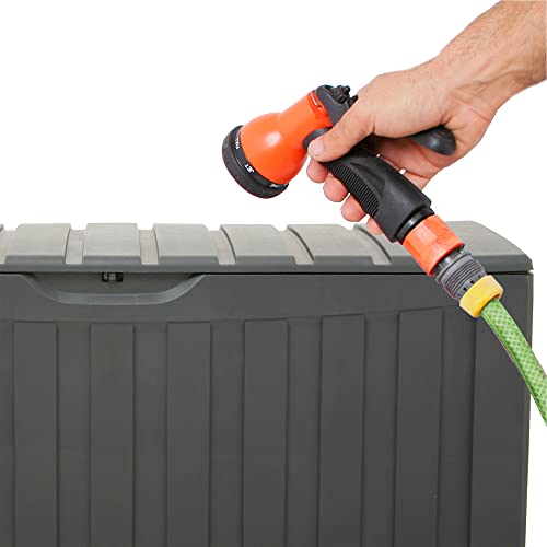 Ram Quality Products Plastic 90 Gallon Outdoor Lockable Backyard Storage Bin Deck Box for Cushions, Toys, Pool Accessories, and Towels, Gray