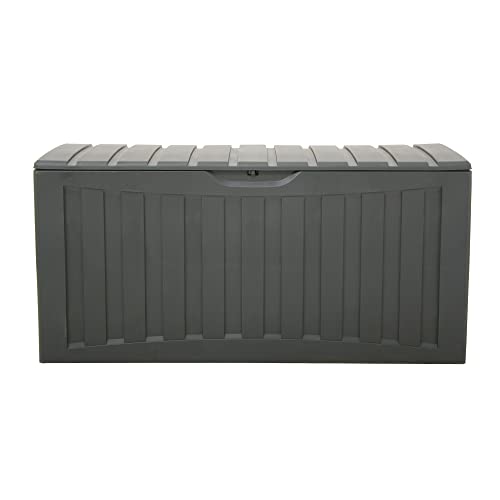 Ram Quality Products Plastic 90 Gallon Outdoor Lockable Backyard Storage Bin Deck Box for Cushions, Toys, Pool Accessories, and Towels, Gray
