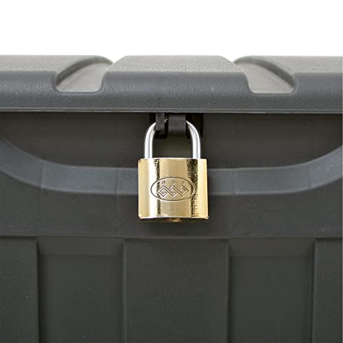 Ram Quality Products Plastic 90 Gallon Outdoor Lockable Backyard Storage Bin Deck Box for Cushions, Toys, Pool Accessories, and Towels, Gray