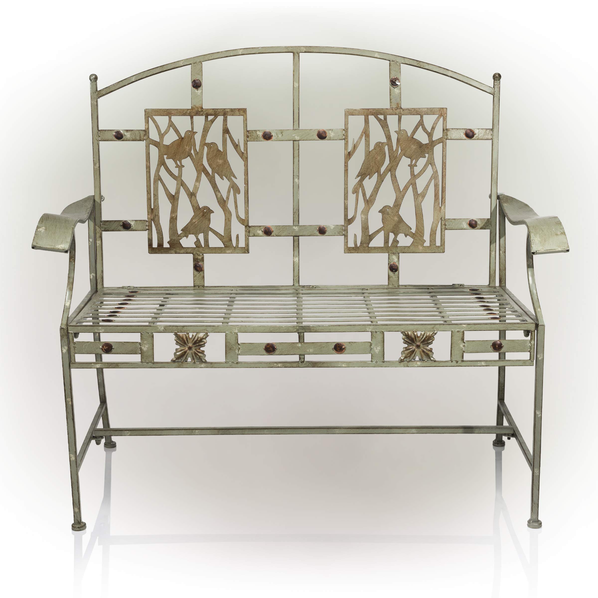 Alpine Corporation 45" x 22" Outdoor 2 Person Metal Garden Bench with Bird Design, White