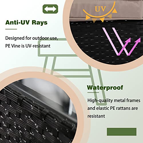 4 Pieces Patio Furniture Set Rattan Outside Furniture Wicker Sofa Garden Conversation Sets with Soft Cushion and Glass Table for Yard Pool or Backyard,Black