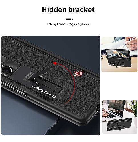 CCSmall for Samsung Galaxy Z Fold 5 5G Case with Screen Protector, S Pen Slot & Stylus Hinge Design Fine Leather Protective Phone Case with Kickstand Casefor Galaxy Z Fold5, Black