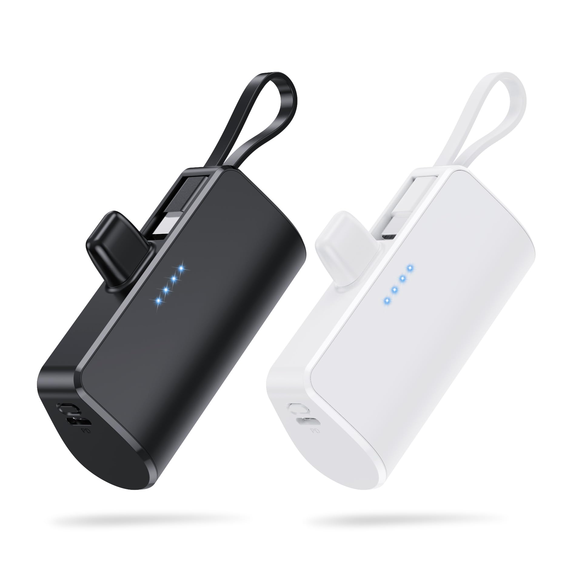 [2 Pack] Mini Portable Charger Power Bank for iPhone,[2024 Upgraded] 5200mAh PD Battery Pack Built-in USB C Cable, Backup Charger Compatible with iPhone 15/14/14 Pro Max/13/12/11/XR/8/7/6,Android etc