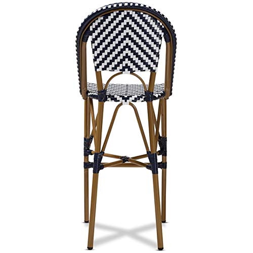 Baxton Studio Ilene Classic French Indoor and Outdoor White and Blue Bamboo Style Stackable Bistro Bar Stool