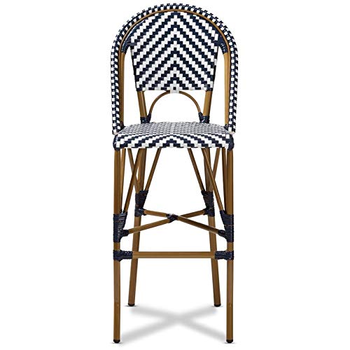 Baxton Studio Ilene Classic French Indoor and Outdoor White and Blue Bamboo Style Stackable Bistro Bar Stool