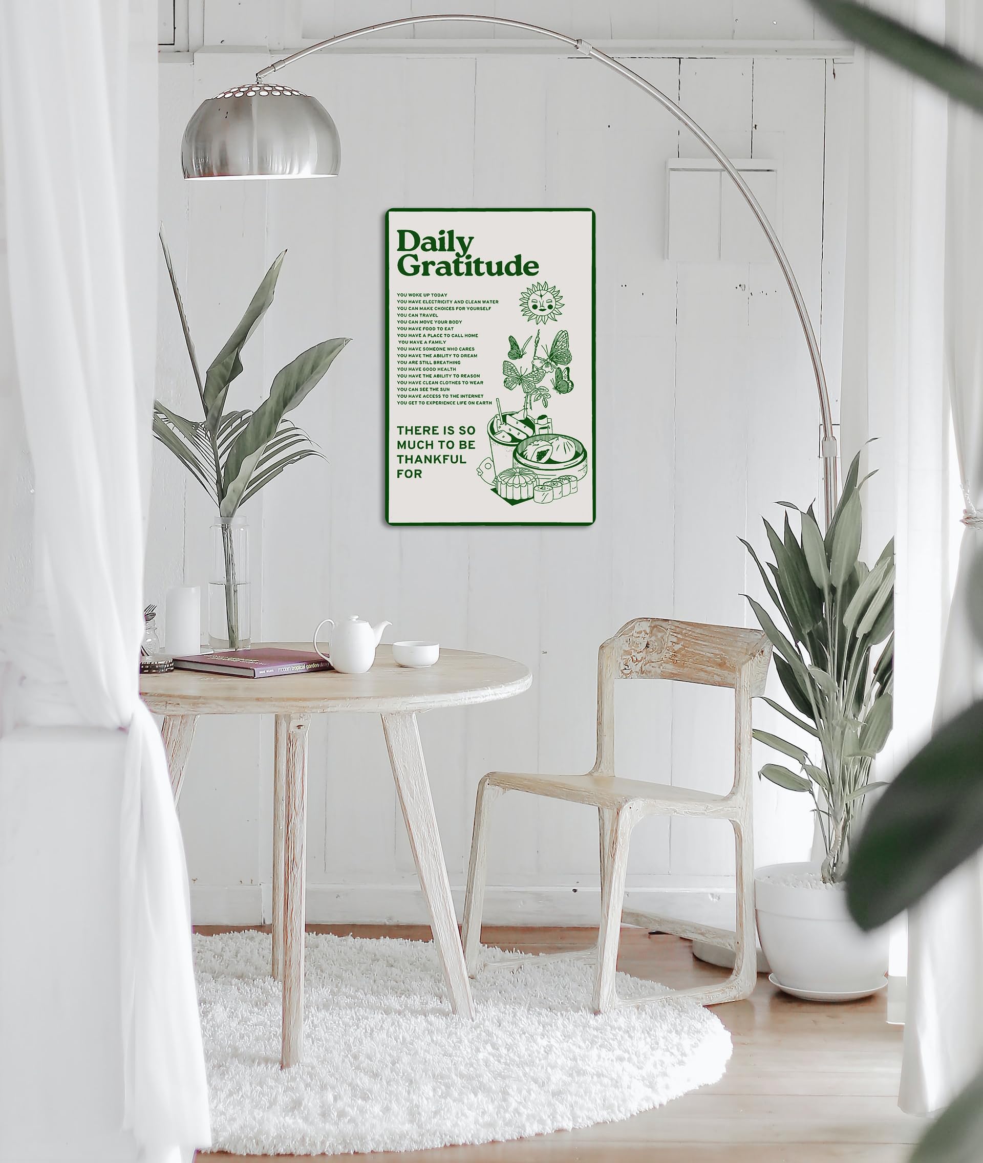 Fmcmly Daily Gratitude Inspirational Metal Tin Sign Green Boho Room Aesthetic Decoration Home Kitchen Office Bedroom Cafes Wall Decor 8x12 Inch