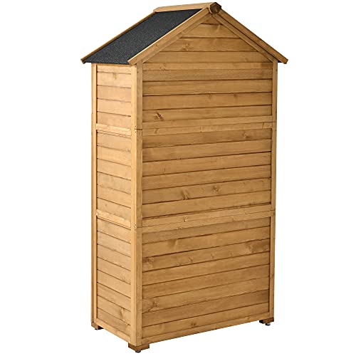 Lifeand 5.8ftx3ft Outdoor Wood Lean-to Storage Shed Tool Organizer with Waterproof Asphalt Roof, Lockable Doors, 3-Tier Shelves for Backyard, Natural