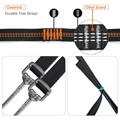 Onewind 2 * 10Ft Hammock Straps Set, Heavy Duty Camping Tree-Friendly Straps Hanging Kit with Safety Lock Cinch Buckle 1 Inch Wide 1500 LBS Durable Lightweight No-Stretch and Easy to Set Up