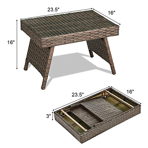 Tangkula Outdoor Wicker Table Patio Poolside Lawn Garden Rattan Steel Frame Folding Standing Coffee Table Side Table