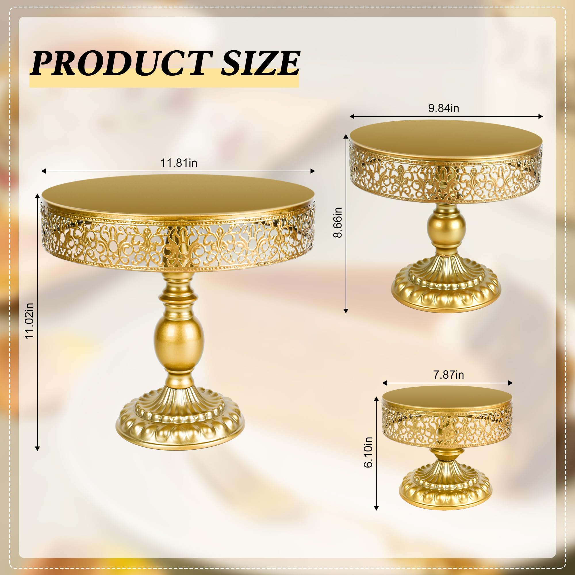 3-Pack Cake Stands, Round Metal Cupcake Stands for Dessert Table, Dessert Display Cake Stands, Brithday Wedding Party Celebration Dessert Cake Display Plates(Gold)
