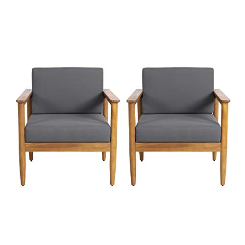 Christopher Knight Home Eudora Outdoor Acacia Wood Club Chair (Set of 2), Teak and Dark Gray