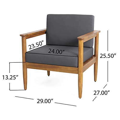 Christopher Knight Home Eudora Outdoor Acacia Wood Club Chair (Set of 2), Teak and Dark Gray