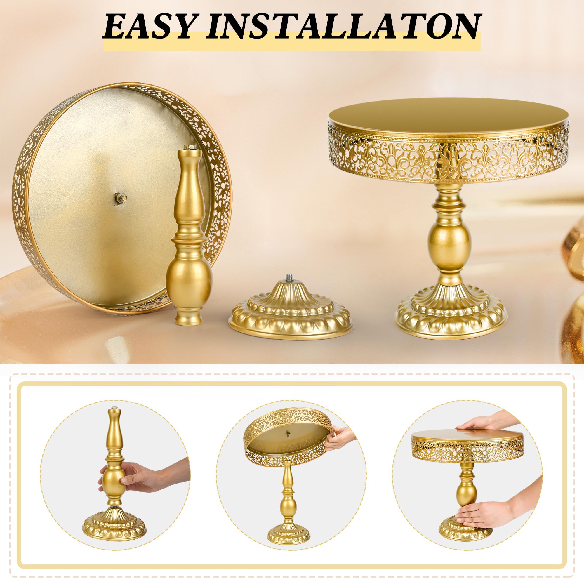 3-Pack Cake Stands, Round Metal Cupcake Stands for Dessert Table, Dessert Display Cake Stands, Brithday Wedding Party Celebration Dessert Cake Display Plates(Gold)