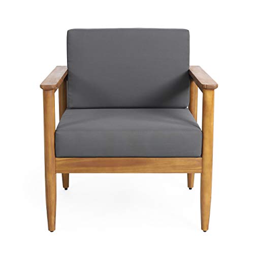 Christopher Knight Home Eudora Outdoor Acacia Wood Club Chair (Set of 2), Teak and Dark Gray
