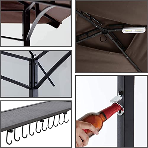 MASTERCANOPY  8 x 5 Grill Gazebo Outdoor BBQ Gazebo Canopy with 2 LED Lights (Brown)