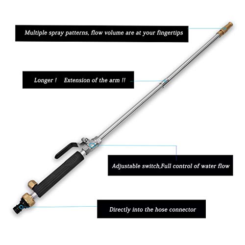 Hydro Jet High Pressure Power Washer-high pressure cleaning tool Extra Long Extendable Wand,Flexible Water Hose Universal Nozzle,Gutter Patio Car Pet Window Cleaning tool black