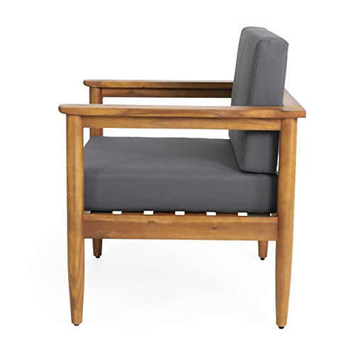 Christopher Knight Home Eudora Outdoor Acacia Wood Club Chair (Set of 2), Teak and Dark Gray