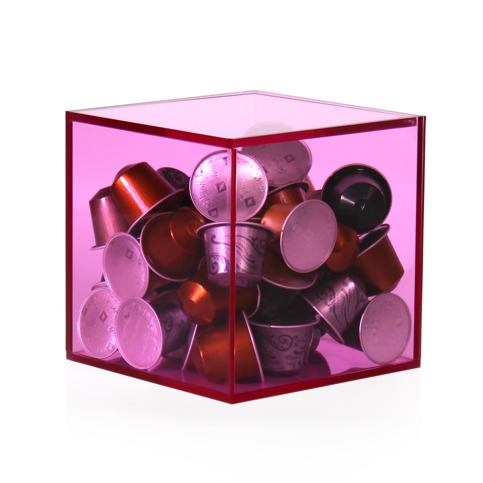 PDE-QUNLIAN Coffee Capsule Storage Box Coffee Pod Holder Organizers Accessories Anti Dust Durable Clear Handmade Acrylic Box for House and Office Use,Mother's Day 5x5 (Rose)