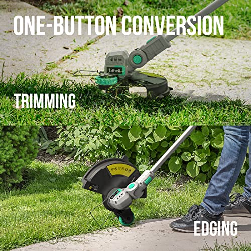 Litheli 20V 12" Cordless String Trimmer & Wheeled Edger, Battery Powered, Automatic Line Feed, 2.0Ah Battery and Charger for Lawn Trimming and Edging