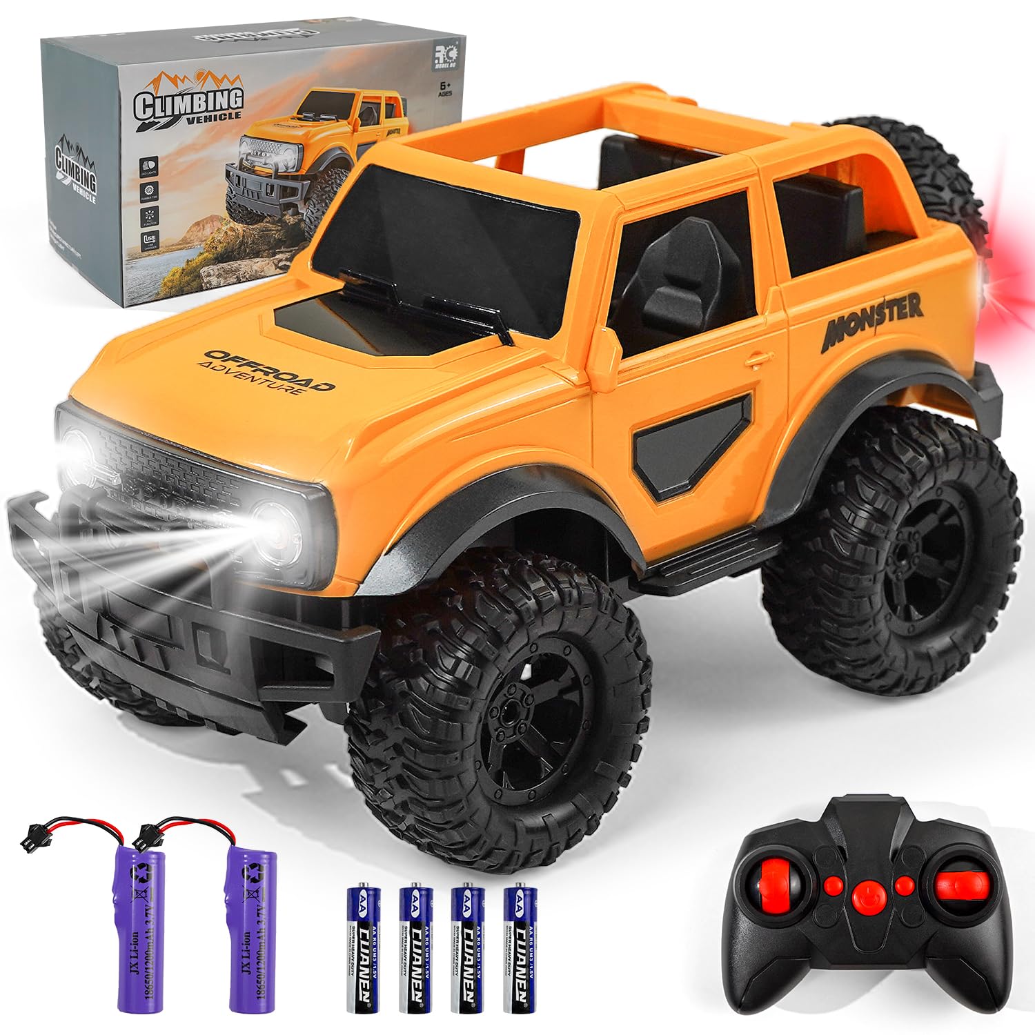 FUUY Large Remote Control Car, 1:16 Scale RTR Off-Road Vehicle with Lights & Driving Demo, 2.4GHz Radio Control Trucks 120+ Min Play for Kids, Boys & Girls, Gifts for 3-12 Year Old