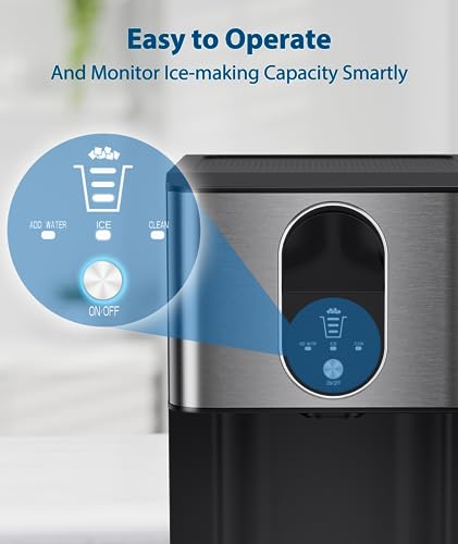 Joy Pebble Nugget Ice Maker Dispenser, Self Dispensing Pellet Ice Maker, 44lbs/24H, 15mins Quick Ice Make, 3.3lbs Ice Storage, Ice Full Indicator, Self-Cleaning, Home, Kitchen, Bar, Party