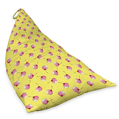 Ambesonne Ice Cream Lounger Chair Bag, Dessert Balls and Strawberry Tops Cherry Fresh Summer Eat Yummy Graphic, High Capacity Storage with Handle Container, Lounger Size, Mustard and Pink