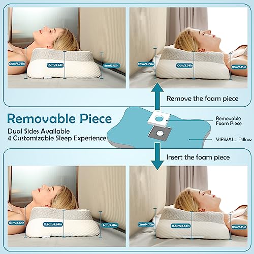 VIEWALL Cervical Pillow for Neck Pain Relief, Ergonomic Memory Foam Pillows Contour Orthopedic Neck Support Pillows for Side, Back and Stomach Sleepers (White & Grey, Standard Size)